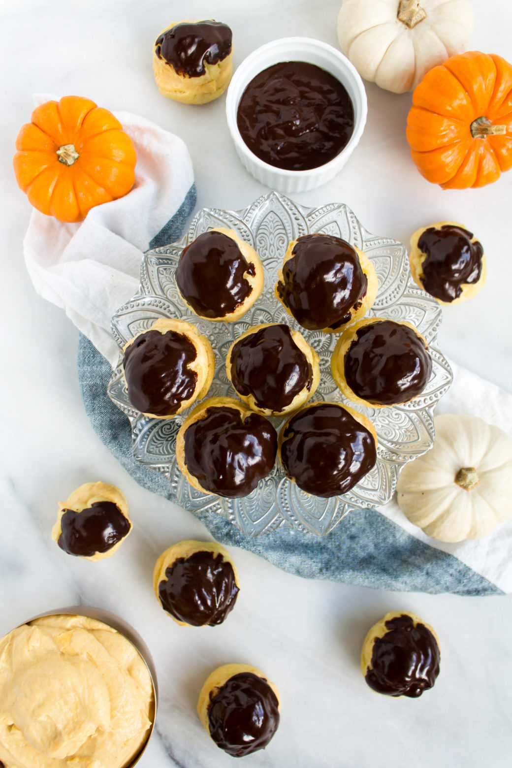pumpkin cream puffs with chocolate glaze - Pass the Cookies