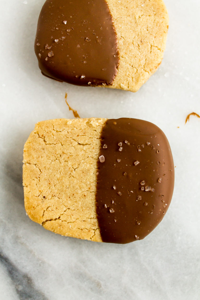 almond butter shortbread with chocolate and sea salt - Pass the Cookies