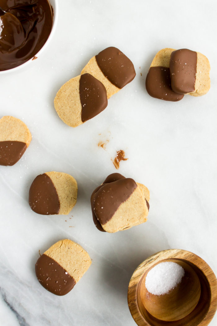 almond butter shortbread with chocolate and sea salt - Pass the Cookies